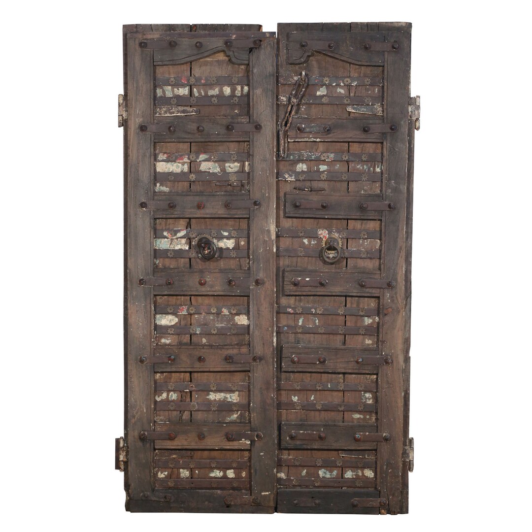 Farmhouse Style Wall Panel With Metal Straps | 1800s Antique Teak Wood ...