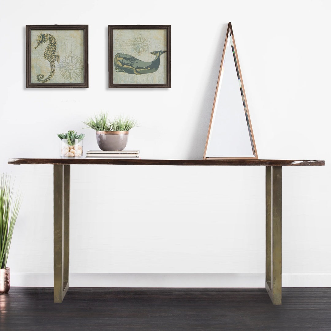 Modern Solid Wood Top Console With Distressed Chrome Base | Rustic ...