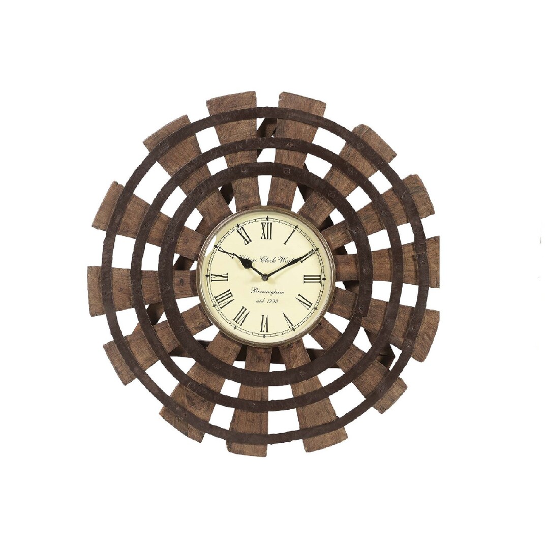 Farmhouse Style 20" Round Wheel Wall Clock | Country Ranch Natural Wood ...
