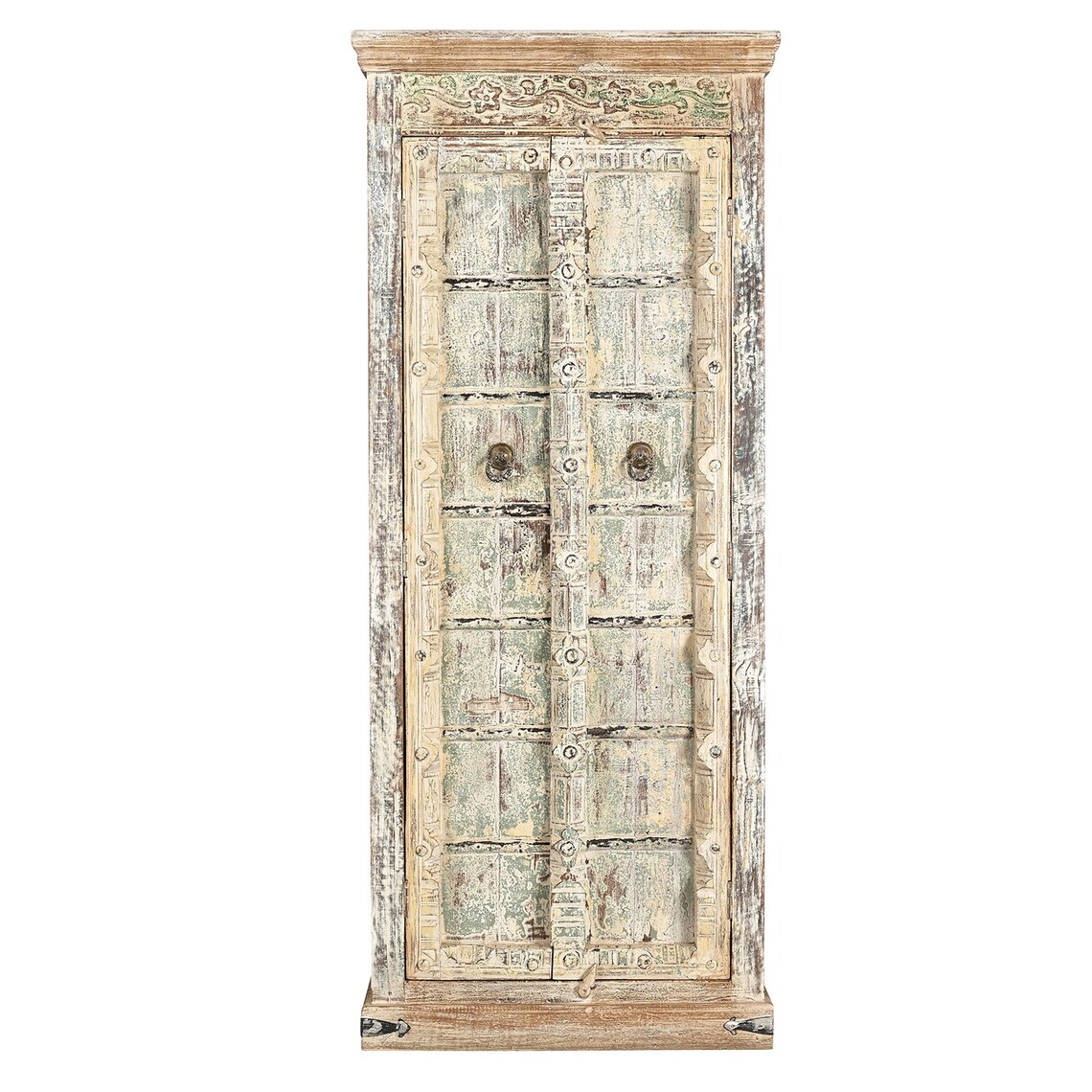 82" Tall Distressed White Antique Door Upcycled Solid Wood Armoire ...