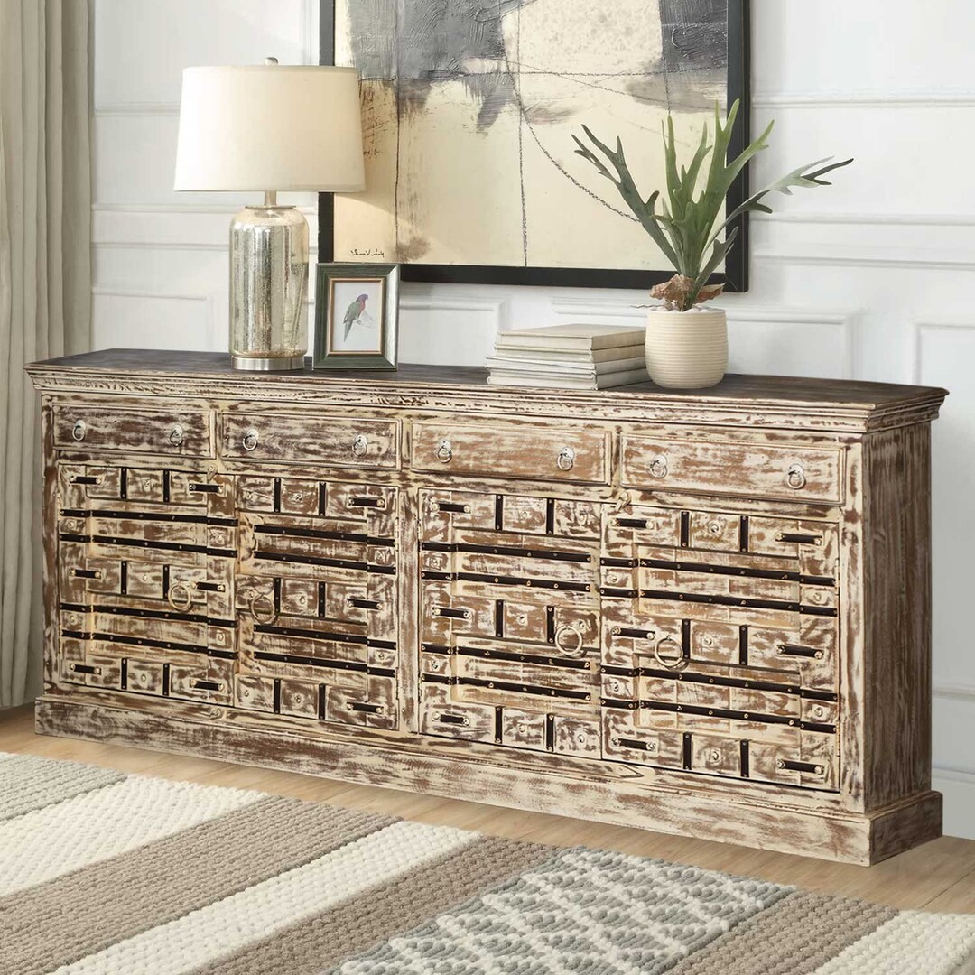 Solid Wood Buffet With 4 Drawers & 4 Doors | Distressed off With ...