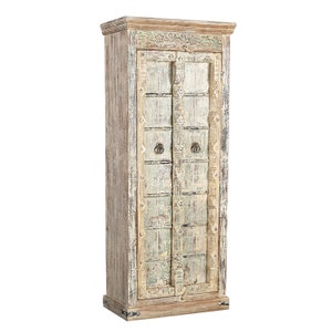 82" Tall Distressed White Antique Door Upcycled Solid Wood Armoire ...