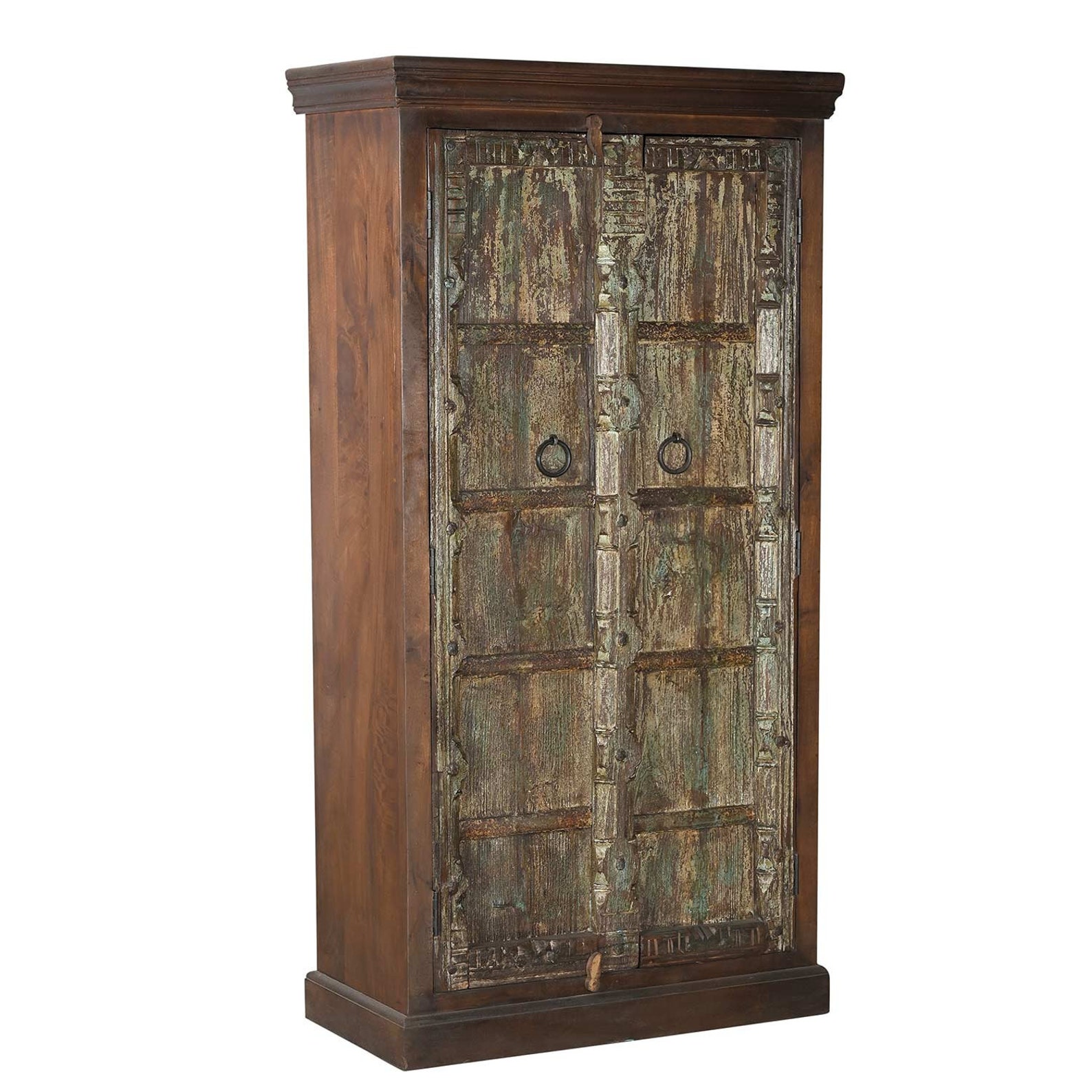 Teak Armoire Steel Brushed Distress Doors