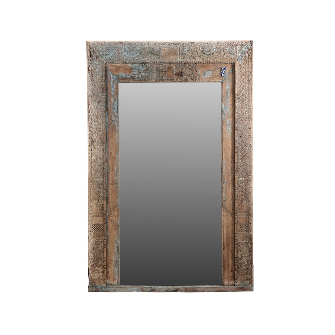 62” X 82” Rustic Floor Mirror | Farmhouse Style Distressed Blue Mirror ...