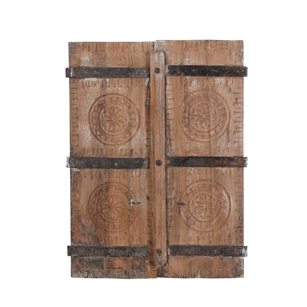 Vintage Rustic Teak Wood Carved Window Wall Decor | 27” X 35 ...