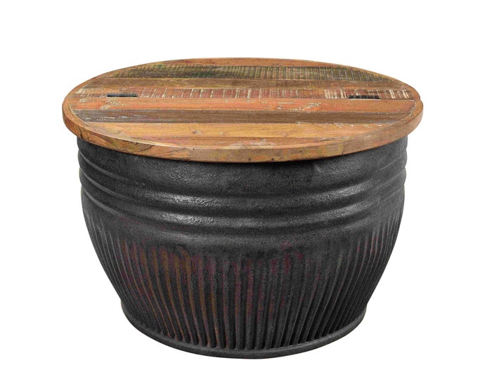 Rustic Metal Drum Repurposed Table With Storage Reclaimed Wood Top ...