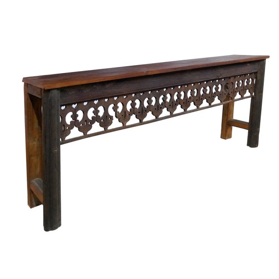 Farmhouse Style Lattice Carved Teak Wood Long Console Unique - Etsy