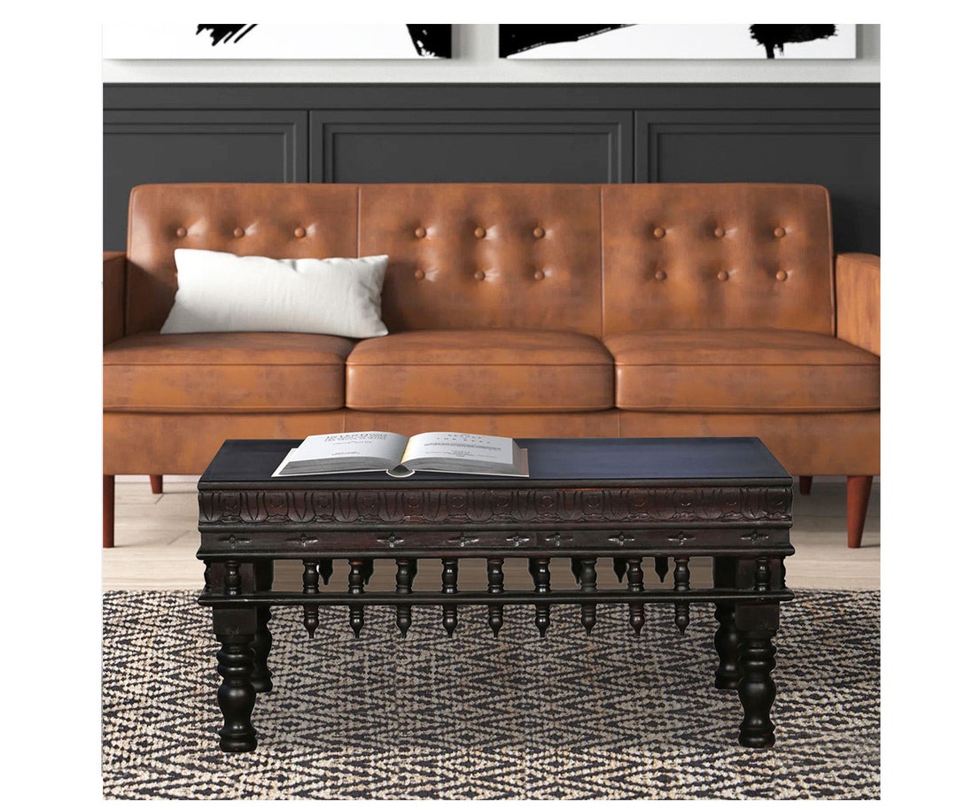 Traditional Hand Carved Wooden Spindles 36 X 24 Rectangle Coffee Table ...