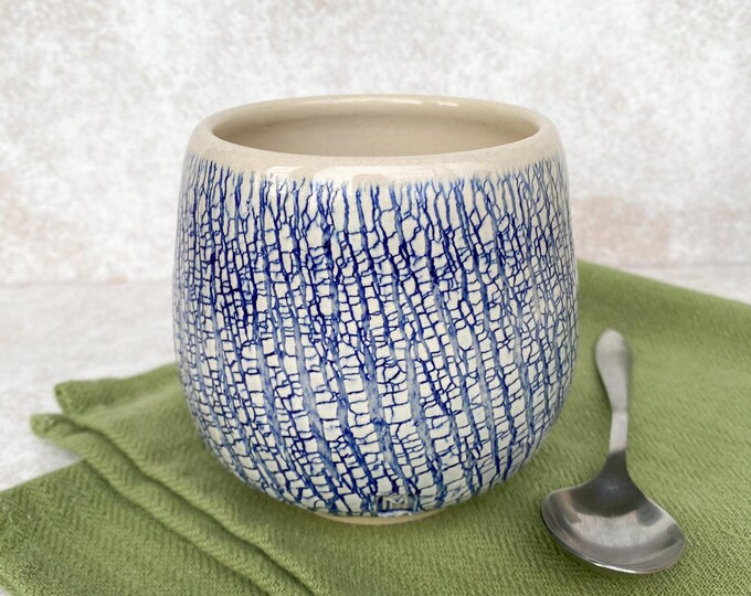 Beige and Blue Ceramic Coffee Cup Without Handle 400ml (13oz), Handmade ...