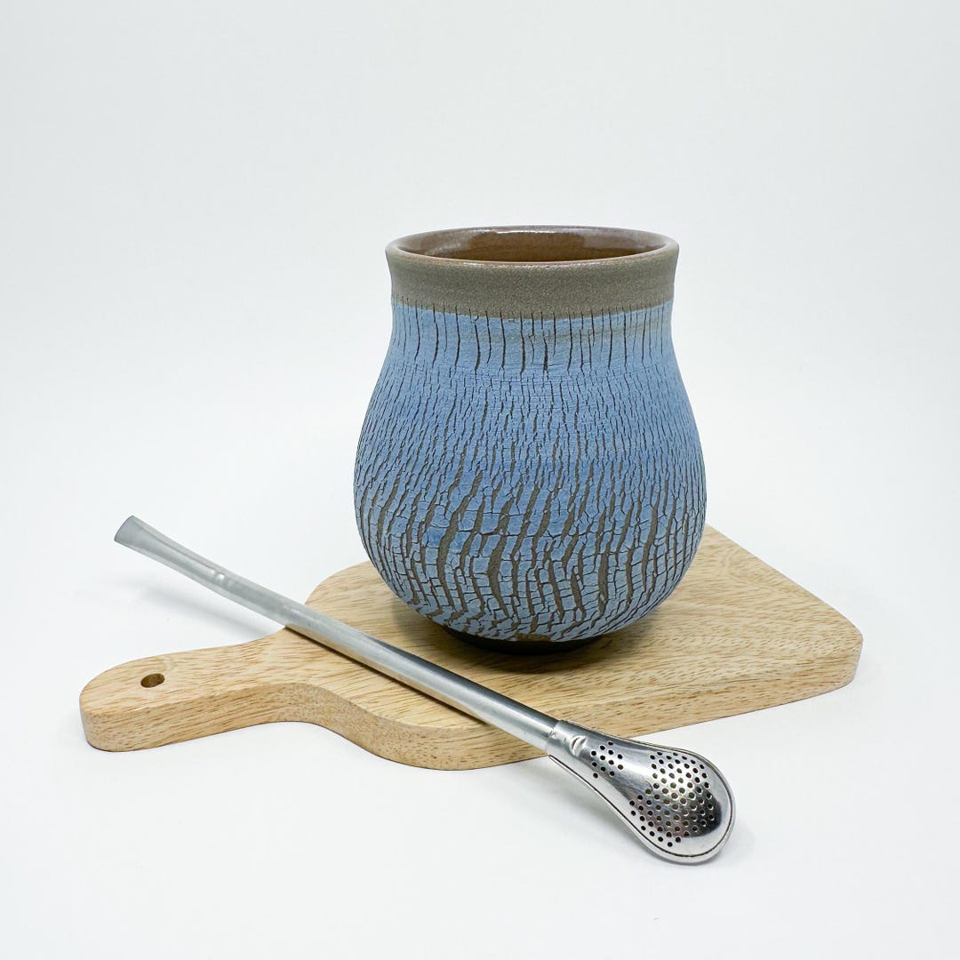 Handmade Ceramic Yerba Mate Cup 350 Ml, Blue Stoneware Mate Mug ...