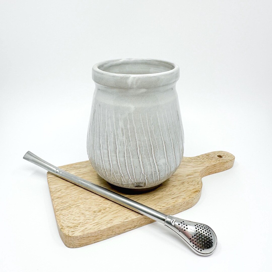 Handmade White-gray Ceramic Yerba Mate Cup – 350 Ml | Stoneware Mug for ...