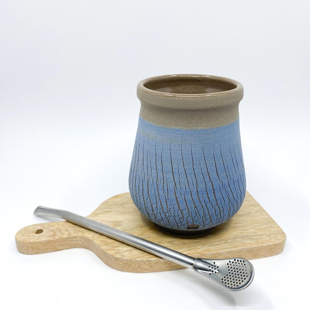 Handmade Blue Ceramic Yerba Mate Cup: Stoneware Pottery Mate Mug, 350 ...
