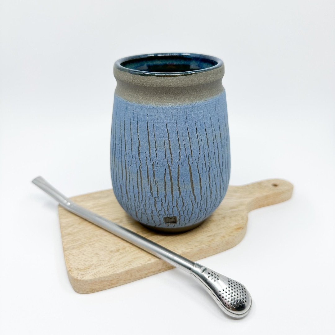 Deep Blue Ceramic Yerba Mate Cup 380 Ml (13 Fl Oz), Handmade Ceramic ...