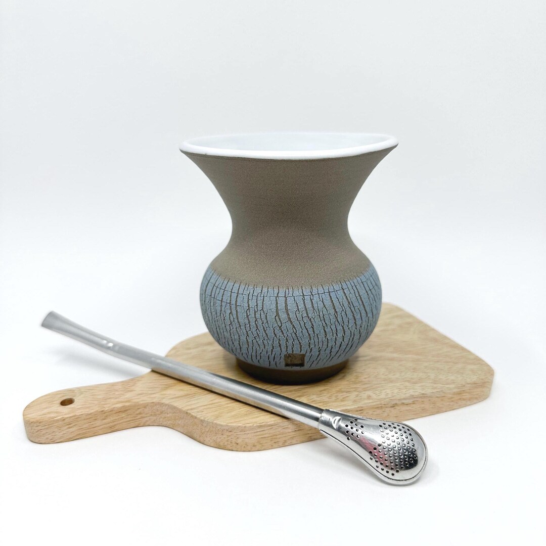 Blue Ceramic Yerba Mate Gourd 250ml | Brazilian Cuia Style Handmade ...