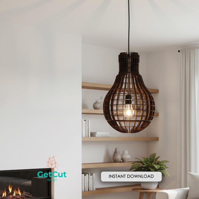Light Bulb Pendant Lamp Shade SVG & DXF – Laser Cut Wooden Hanging Lamp ...