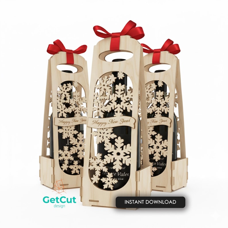 Christmas Wine Gift Box SVG & DXF – Laser Cut Wooden Bottle Box ...