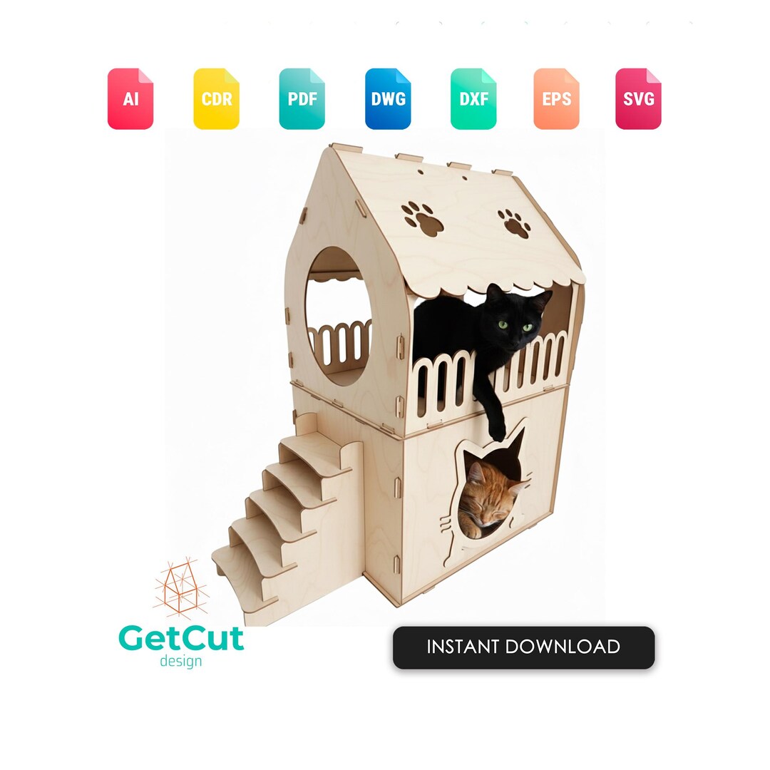Two-floor Cat House SVG & DXF – Laser Cut Pet Furniture Template ...