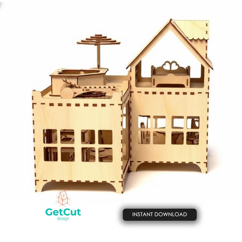 Doll House Laser Cut Files SVG, DXF – Wooden Miniature Dollhouse ...