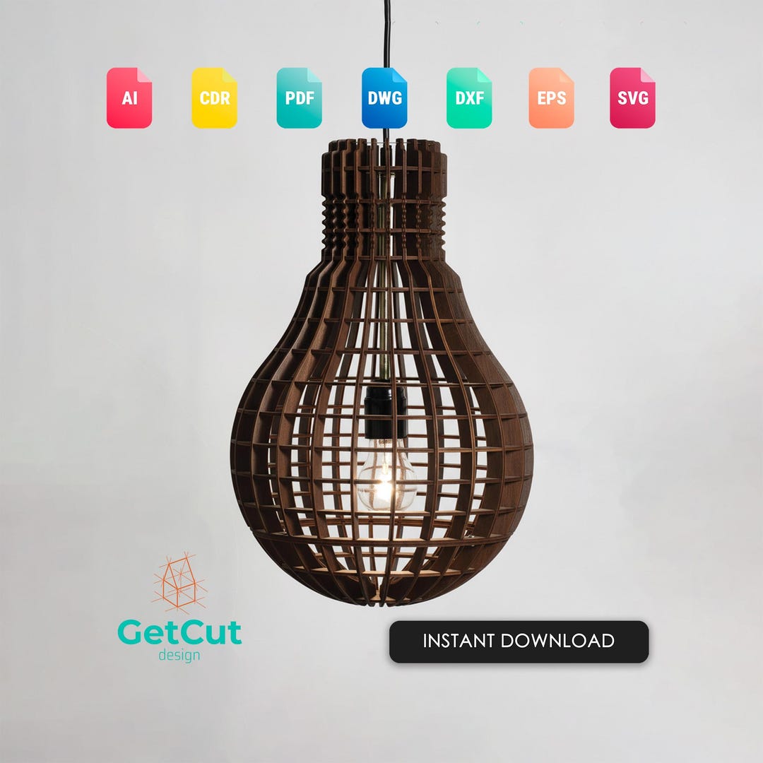 Light Bulb Pendant Lamp Shade SVG & DXF – Laser Cut Wooden Hanging Lamp ...