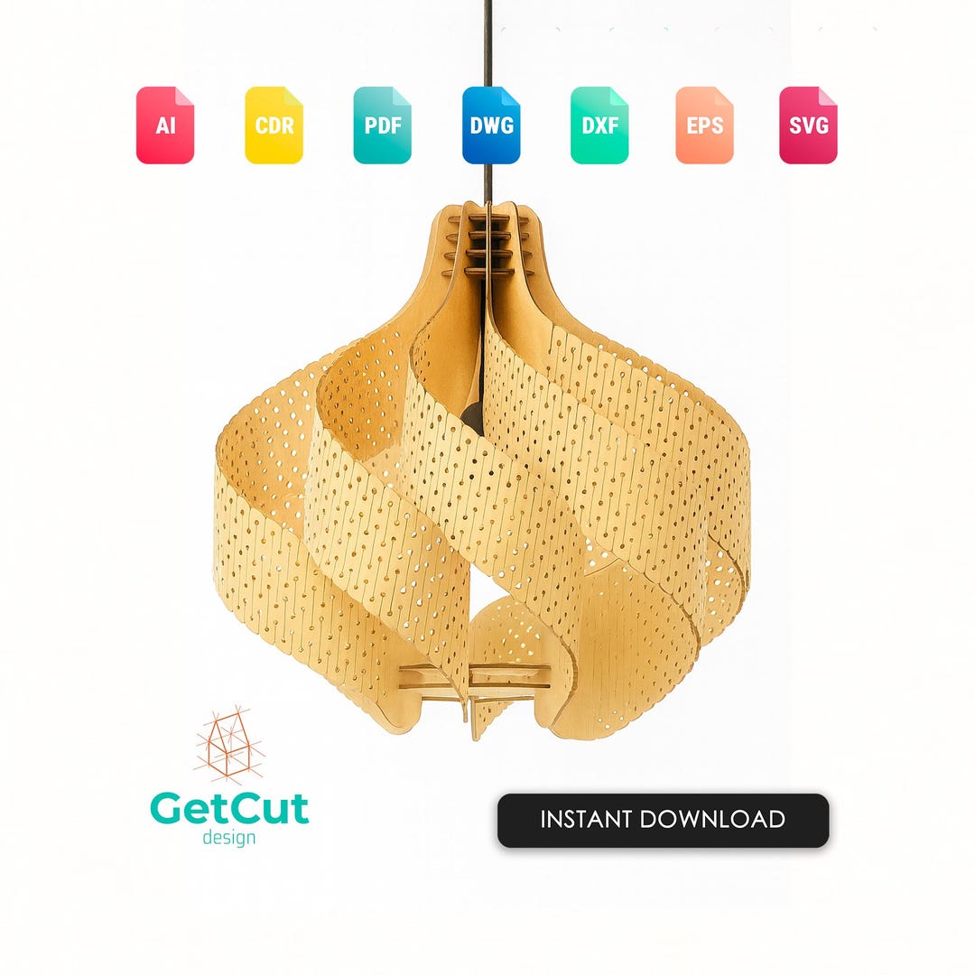 Wooden Lamp Shade Template SVG & DXF – Laser Cut DIY Hanging Lamp File ...