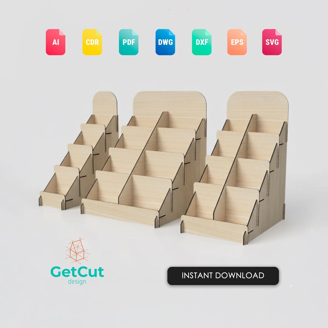 Display Stand SVG & DXF – Laser Cut Wooden Organizer Template, Multi ...