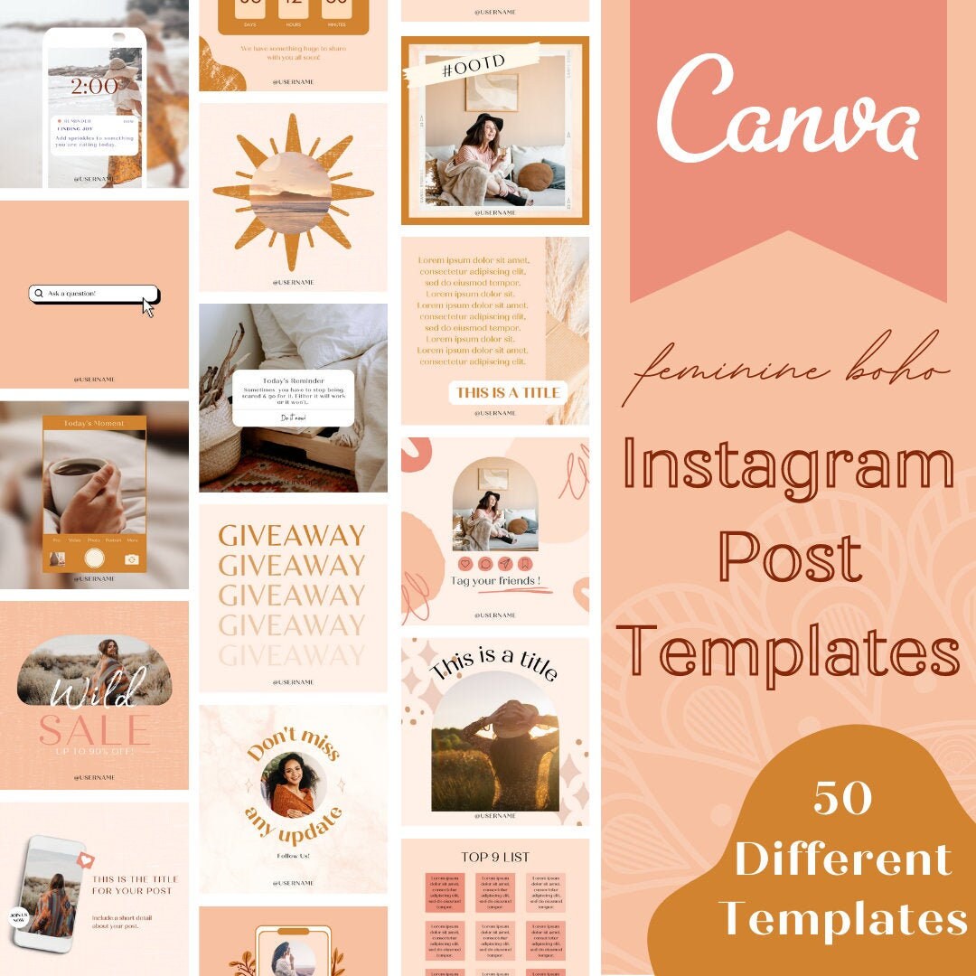 Boho Instagram Template Pack | Social Media Templates | Engagement ...