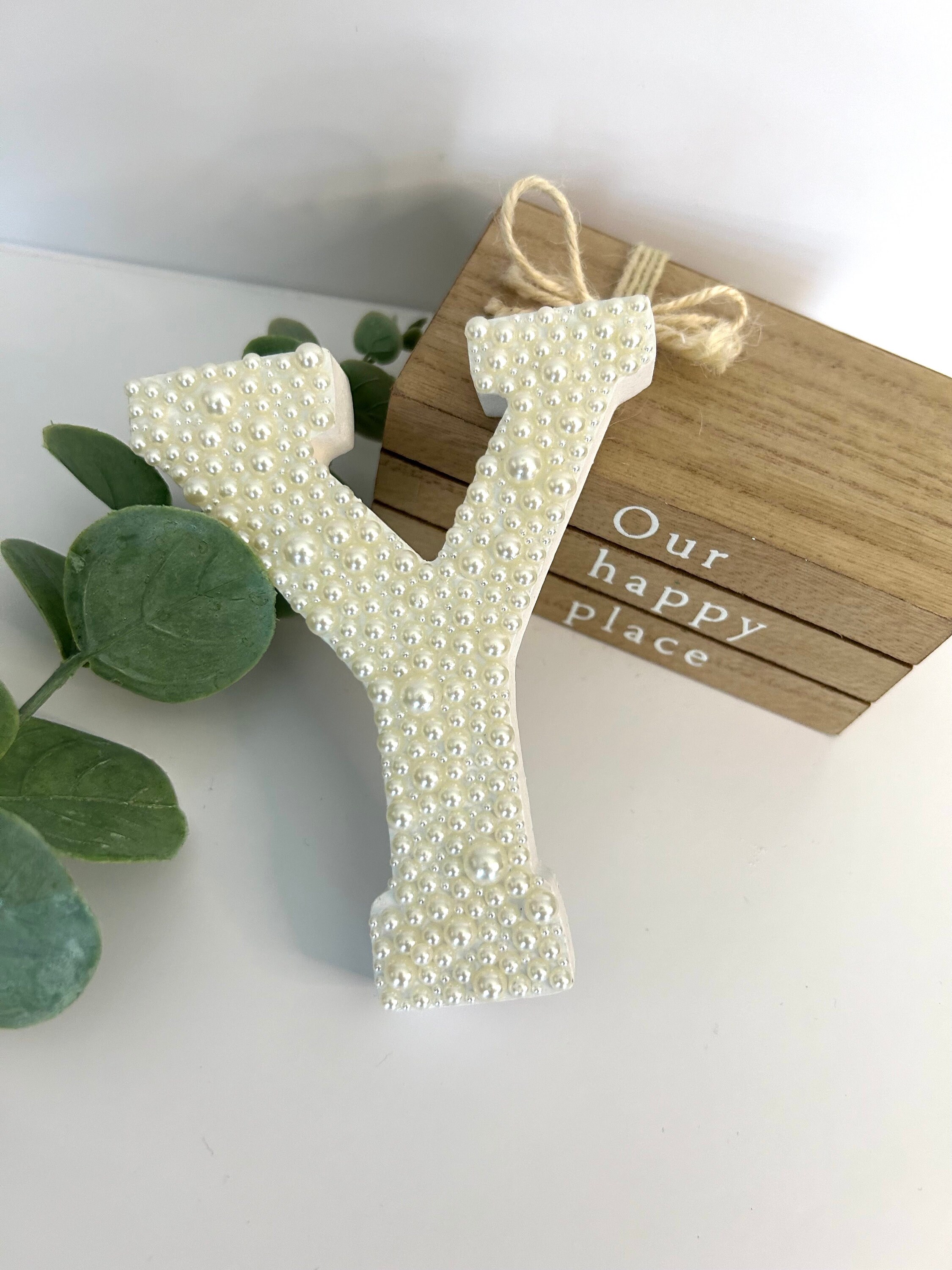 Customized White Wood Letter With Pearls White Pearls Ivory Pearls ...