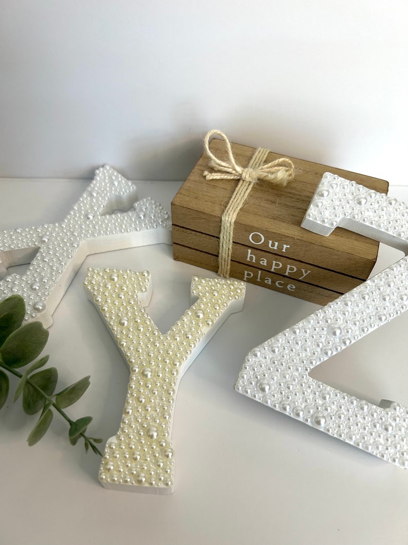 Customized White Wood Letter With Pearls White Pearls Ivory Pearls ...