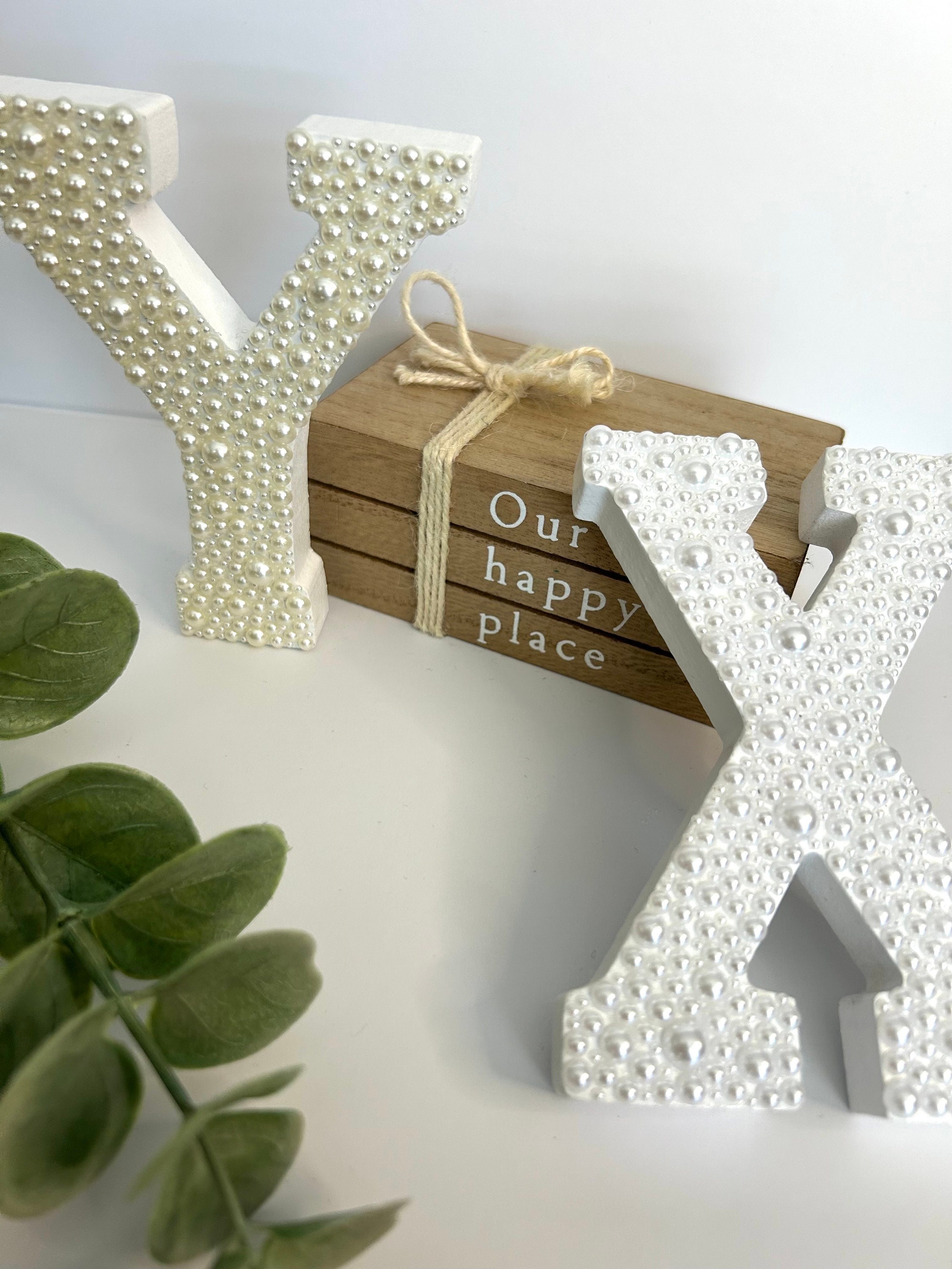 Customized White Wood Letter With Pearls White Pearls Ivory Pearls ...