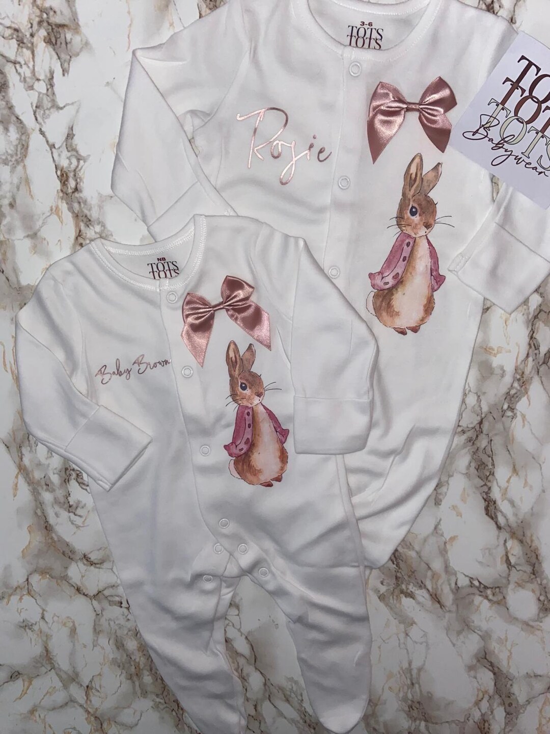 Flopsy Rose Rabbit Personalised Baby Sleepsuit Coming Home Baby Baby ...