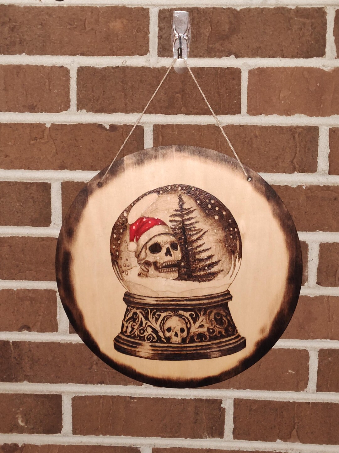 Hand Burned Wood Burning of Skull in Snow Globe With Santa Hat. - Etsy
