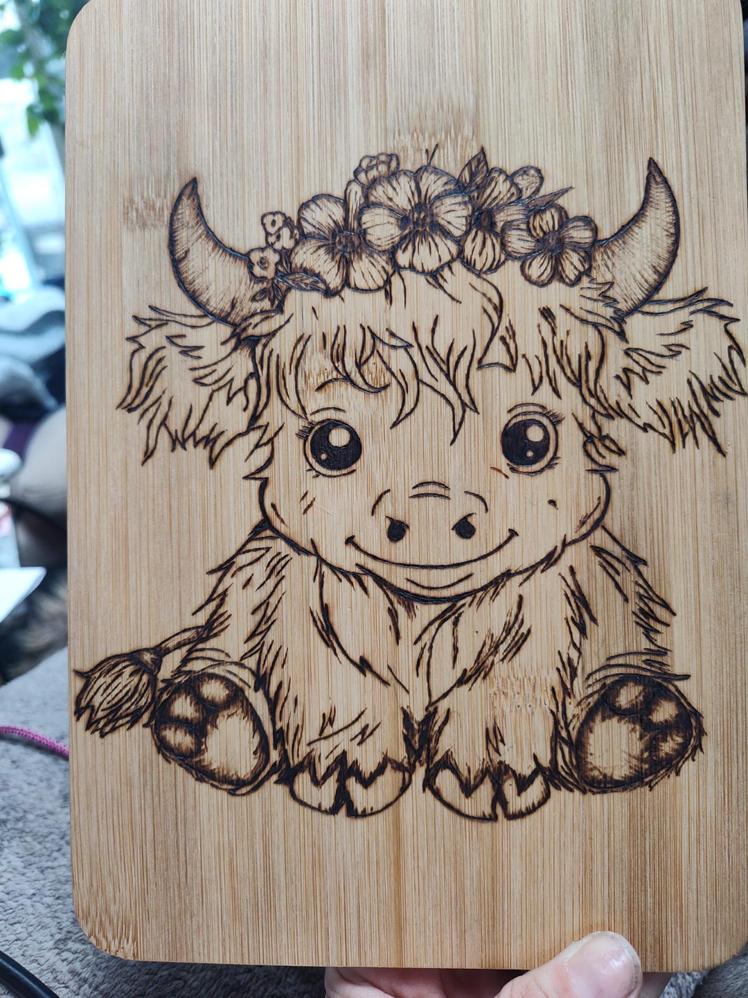 Hand Burned Pyrography, Highland Cow Bamboo Cutting Board - Etsy