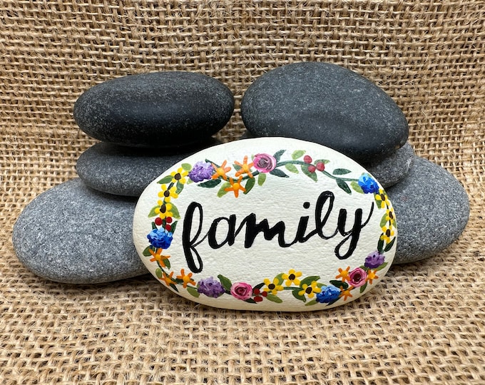 Painted Rock, Family, Colorful Flower Wreath, Beach Rocks, Hand Painted ...