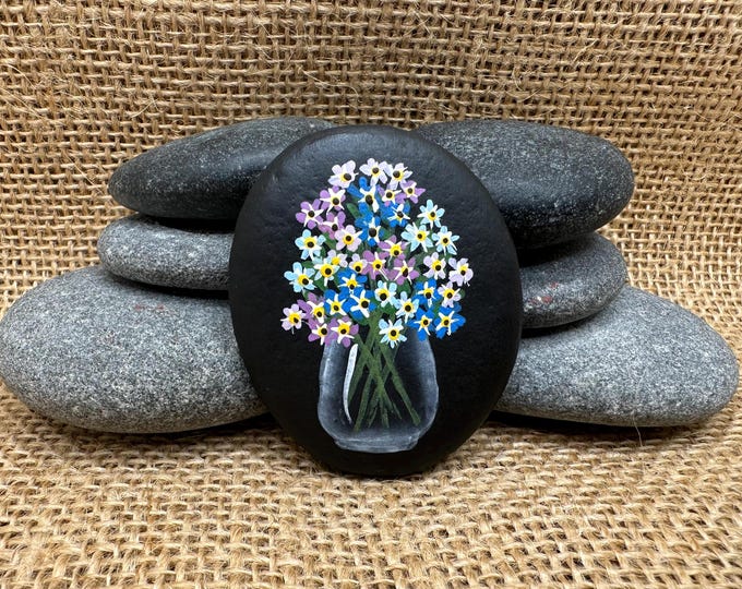 Forget Me Nots, Painted Rocks, Painted Flowers, Purple Ribbon, Rock Art ...
