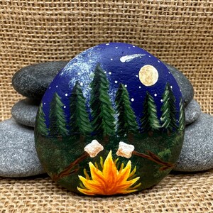Camping Painted Rock, Campfire, Smores, Painted Stones, Hand Painted ...