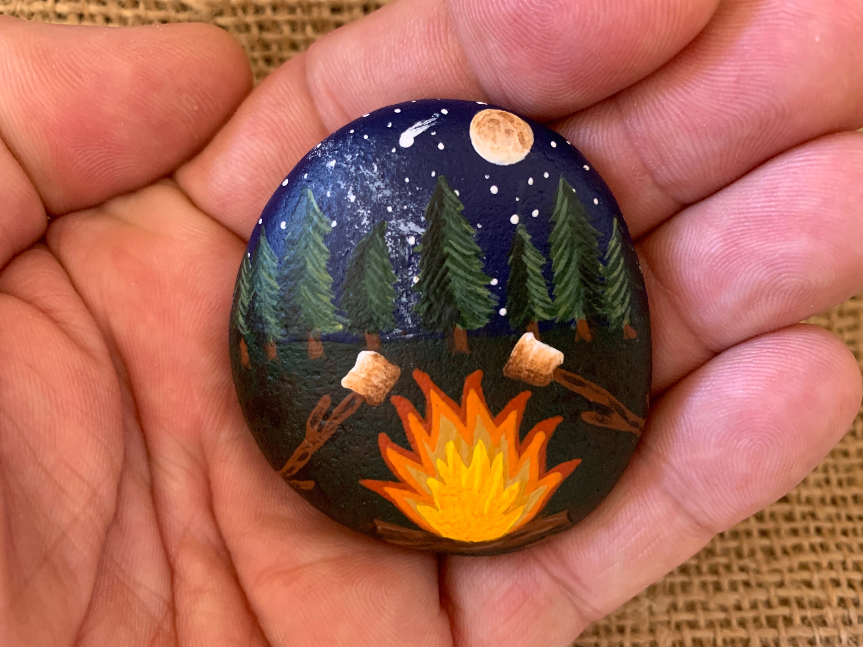 Camping Painted Rock Campfire Smores Painted Stones Hand | Etsy