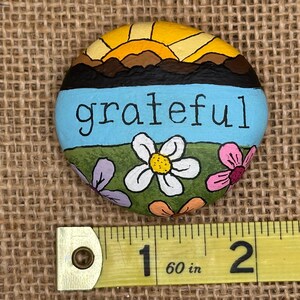 Grateful: Hand-painted Rock With Whimsical Flowers, grateful & Mountain ...