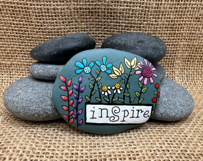 Inspire, Colorful Flowers, Painted Stones, Hand Painted, Beach Rocks - Etsy