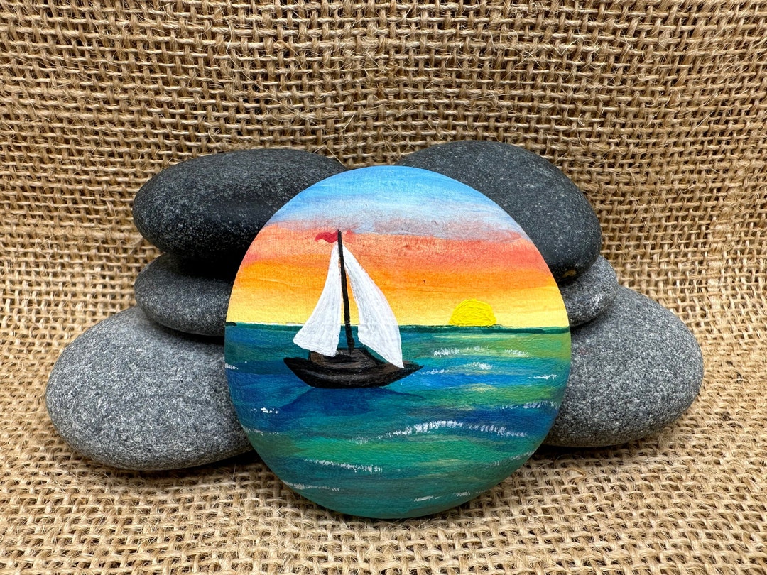 Sailboat at Sunset Painted Rock, Sunset on the Water - Etsy