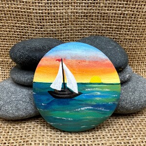 Sailboat at Sunset Painted Rock, Sunset on the Water - Etsy