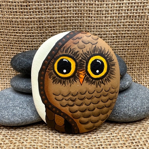 Painted Owl Rock - Etsy