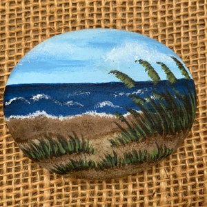 Painted Rock Sand Dune Beach Scene Ocean Waves Hand Painted - Etsy