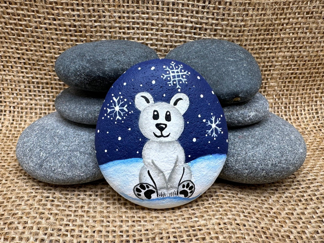 Winter Scene With a Cute Polar Bear, Painted Rock - Etsy