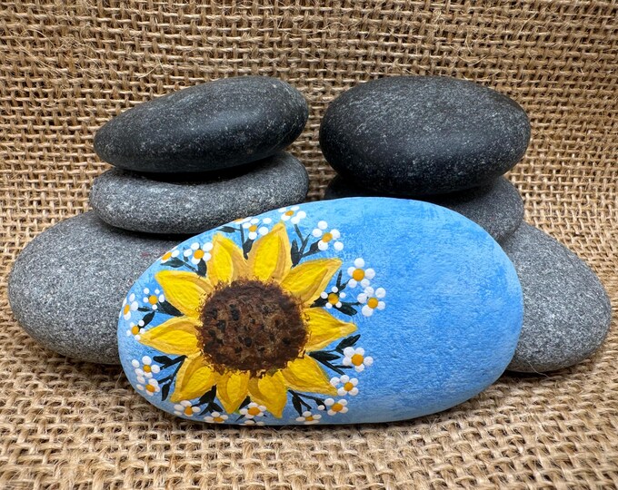 Hand-painted Sunflower Rock, Vibrant Floral Art, Garden Decor ...