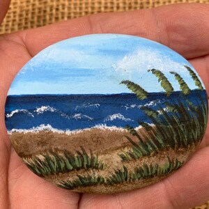 Painted Rock Sand Dune Beach Scene Ocean Waves Hand Painted - Etsy
