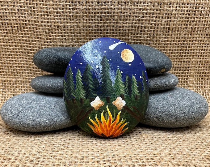 Camping Painted Rock, Campfire, Smores, Painted Stones, Hand Painted ...