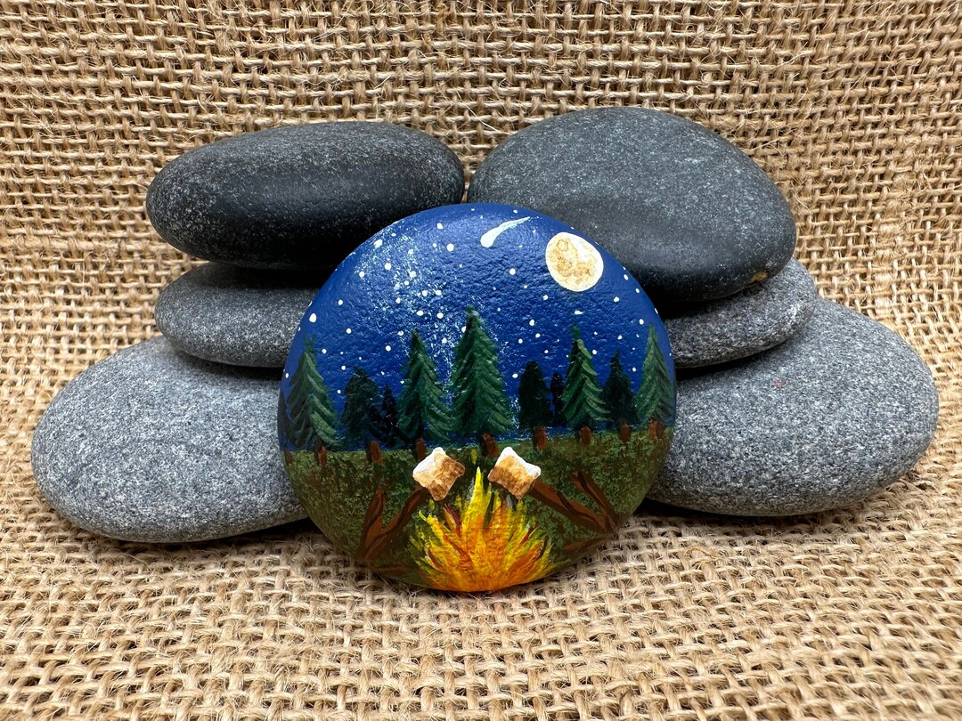 Camping Painted Rock Campfire Smores Painted Stones Hand - Etsy