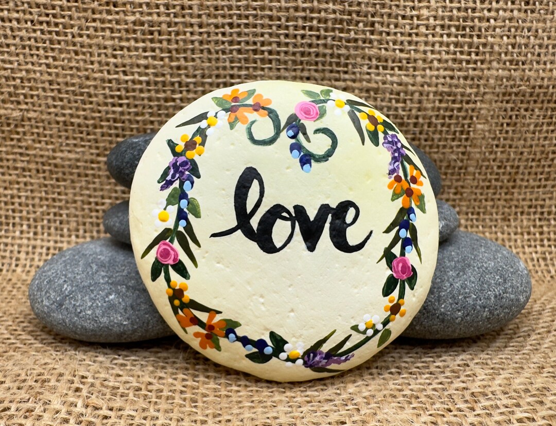 Painted Rock, Love, Colorful Flower Wreath, Beach Rocks, Hand Painted ...