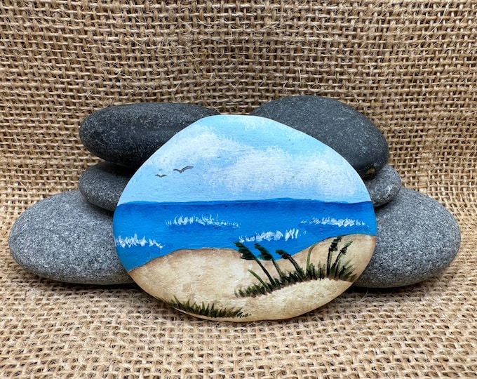 Painted Rock, Sand Dune Beach Scene, Ocean Waves, Hand Painted Rock - Etsy