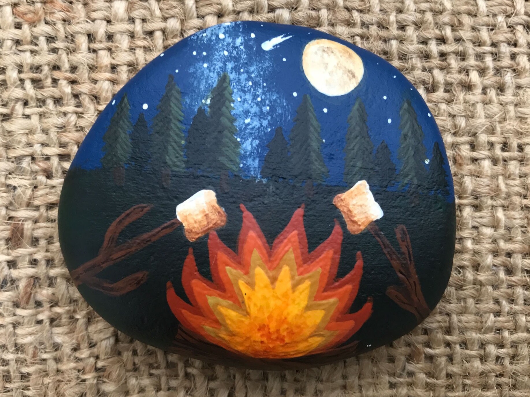 Camping Painted Rock Campfire Smores Painted Stones Hand | Etsy